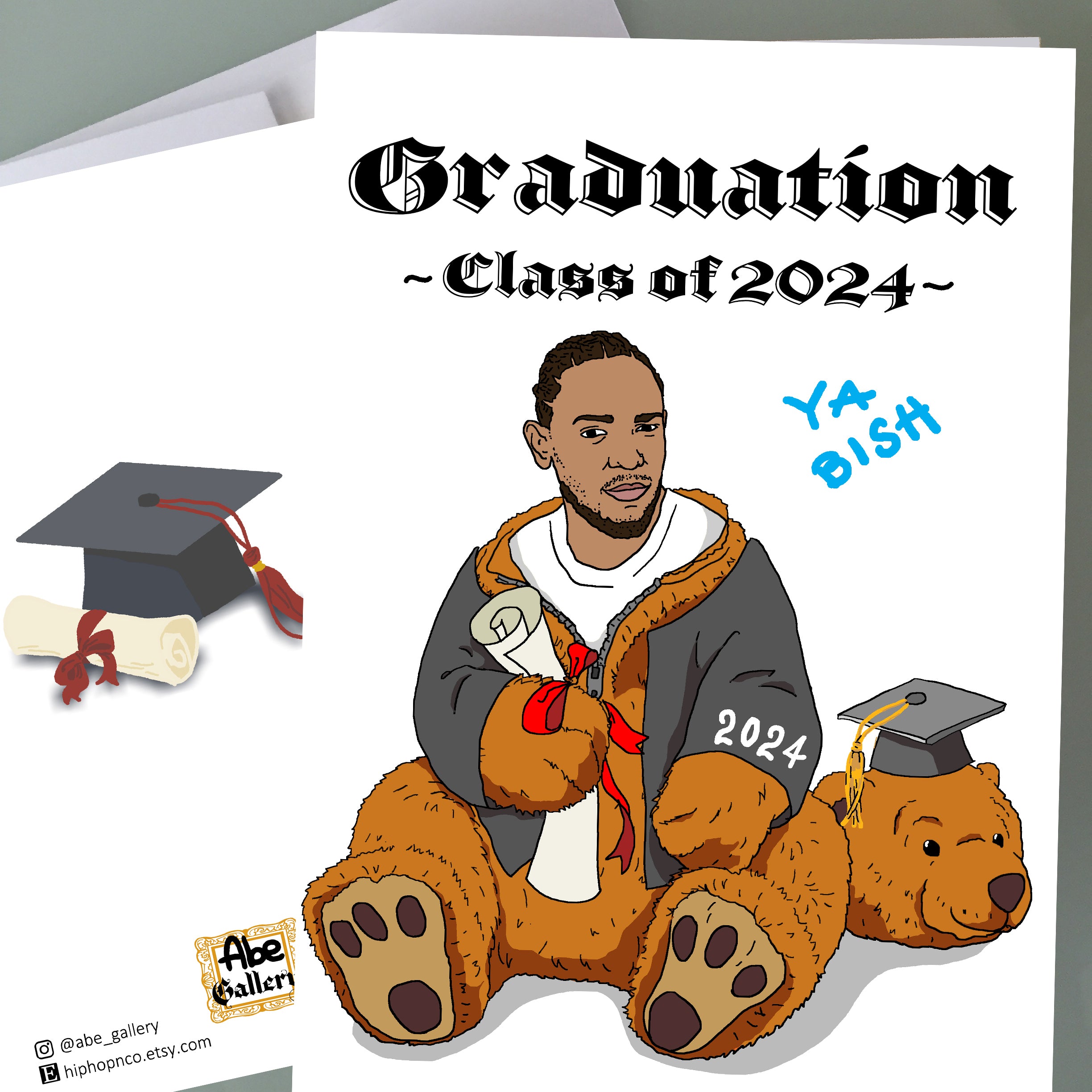 Kendrick Lamar Funny Graduation Card! Teddy Bear, Hip Hop Rap Gift Art ...